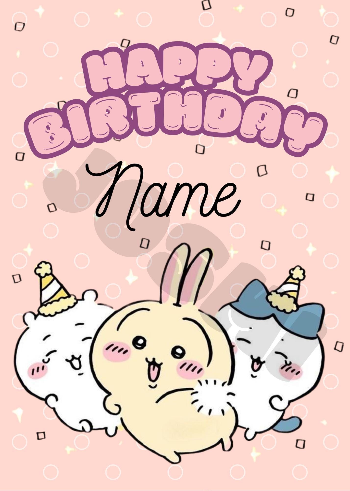 3 Editable Canva “happy Birthday” Chiikawa-style Template | Kawaii Birthday Invitation, Instant ...