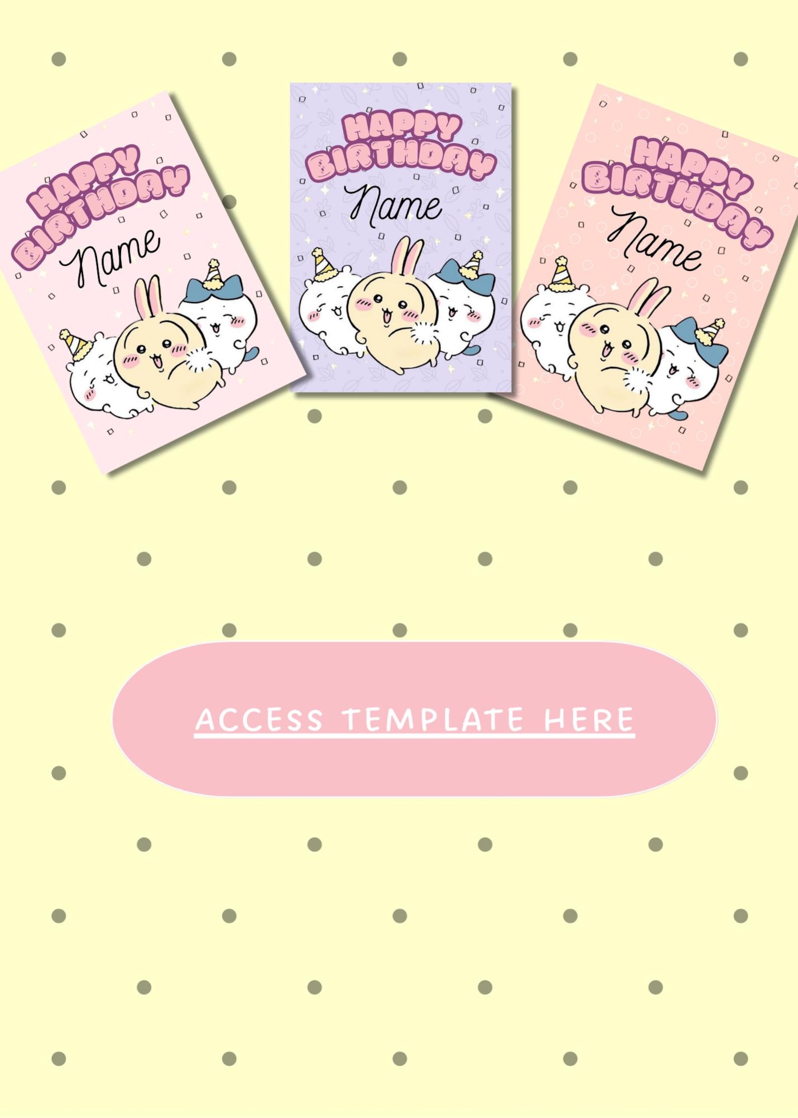 3 Editable Canva “happy Birthday” Chiikawa-style Template | Kawaii ...