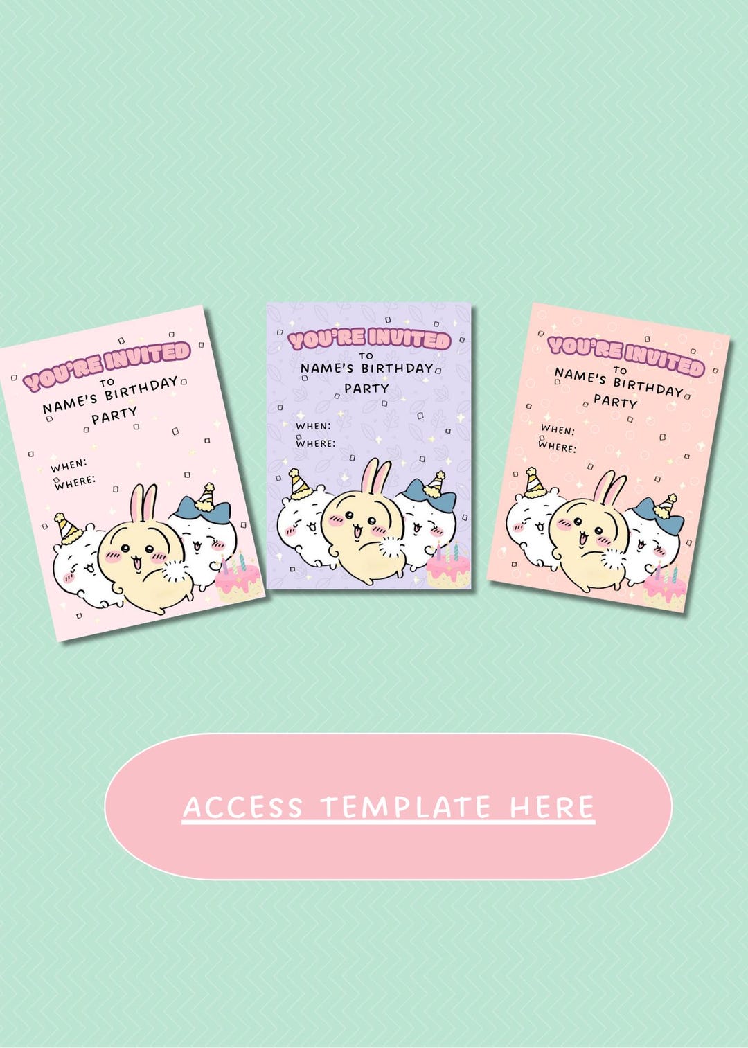 3 Editable Canva Birthday Invitation Chiikawa Birthday Template Kawaii ...