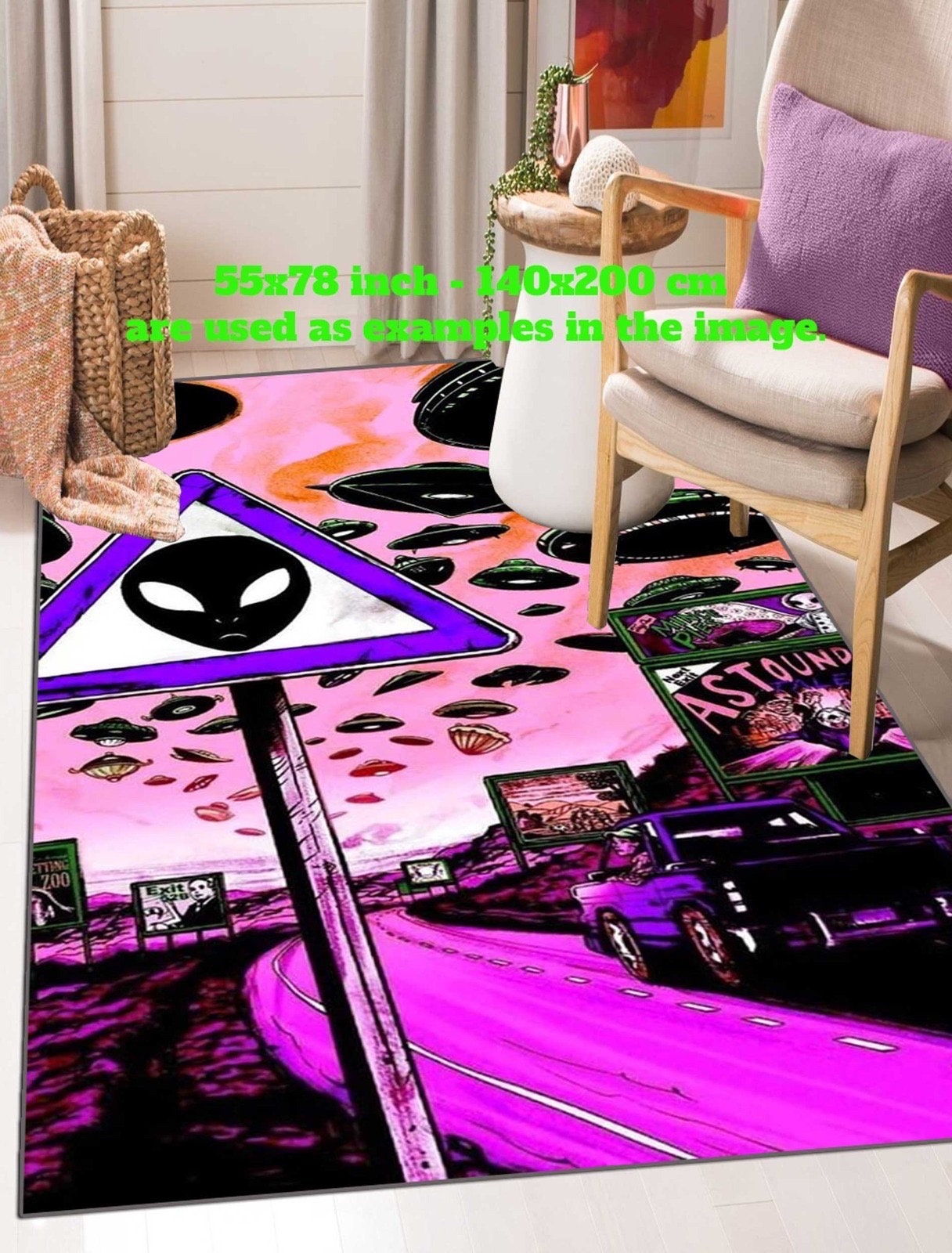 Aliens Rug Ufo Patterned Carpet Ovni Carpet Blue Carpet - Etsy