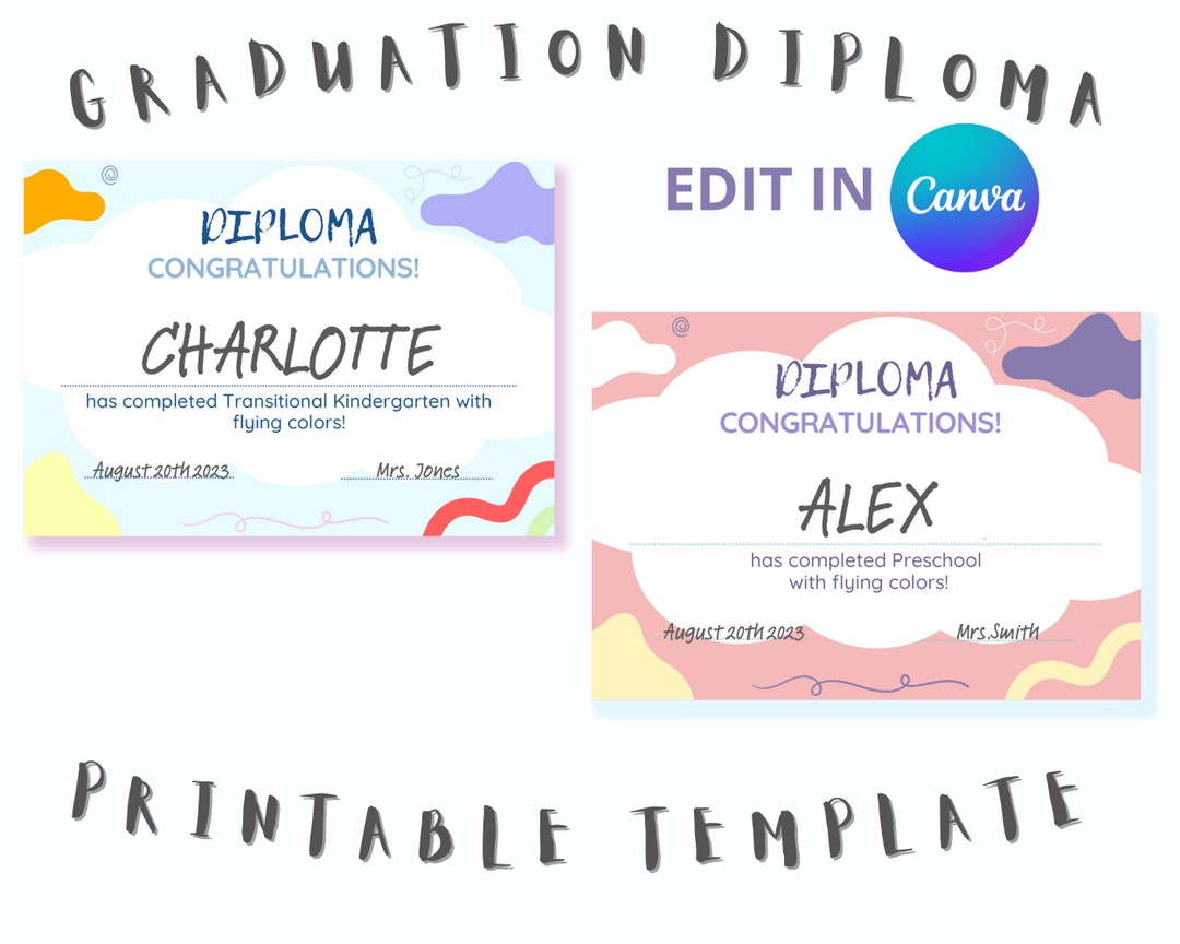 TK Diploma, Preschool Diploma, Kindergarten, TK Graduation, Canva ...
