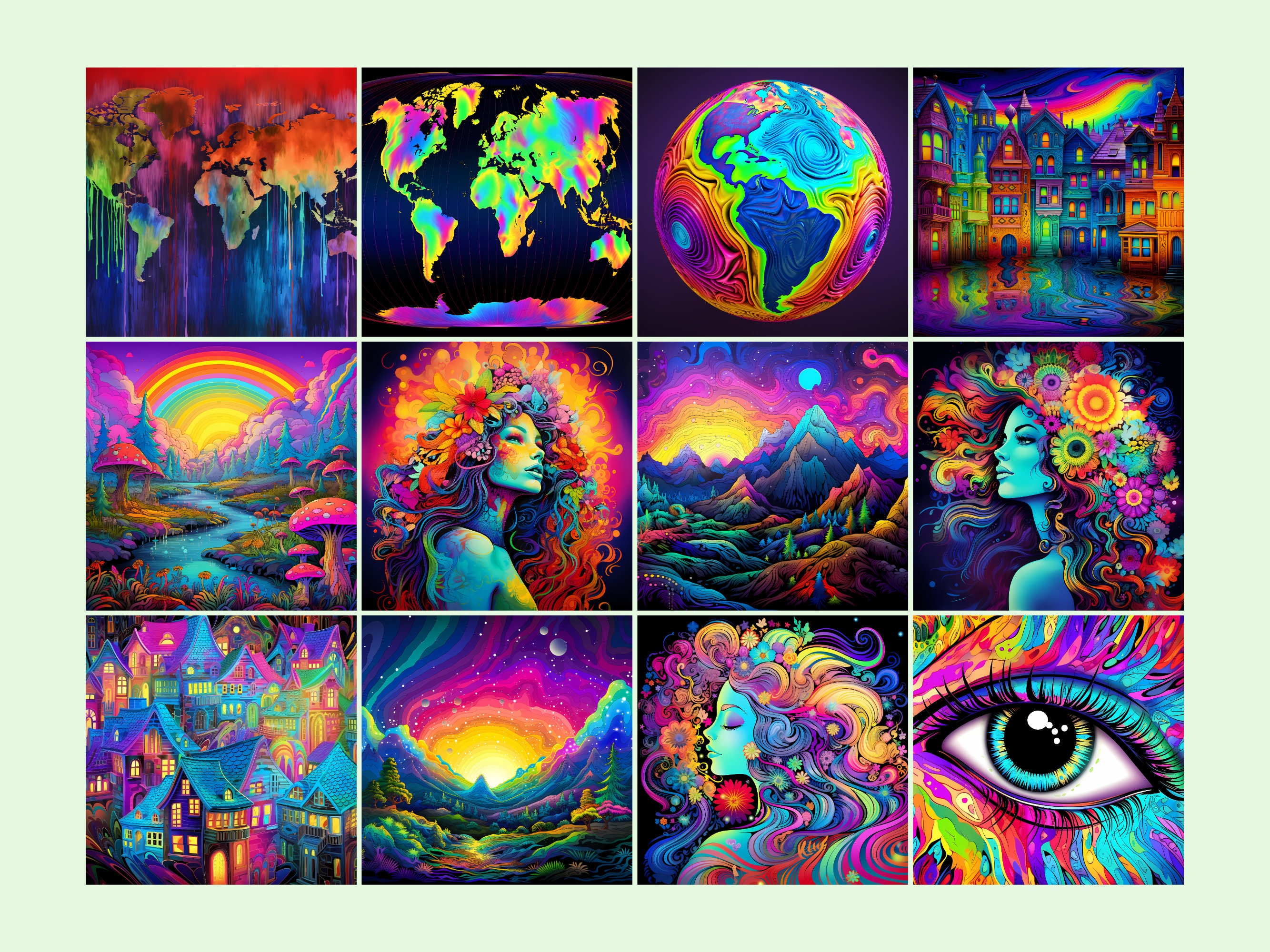 Psychedelic Digital Paper, Rainbow Art, Trippy Textures, Scrapbook ...