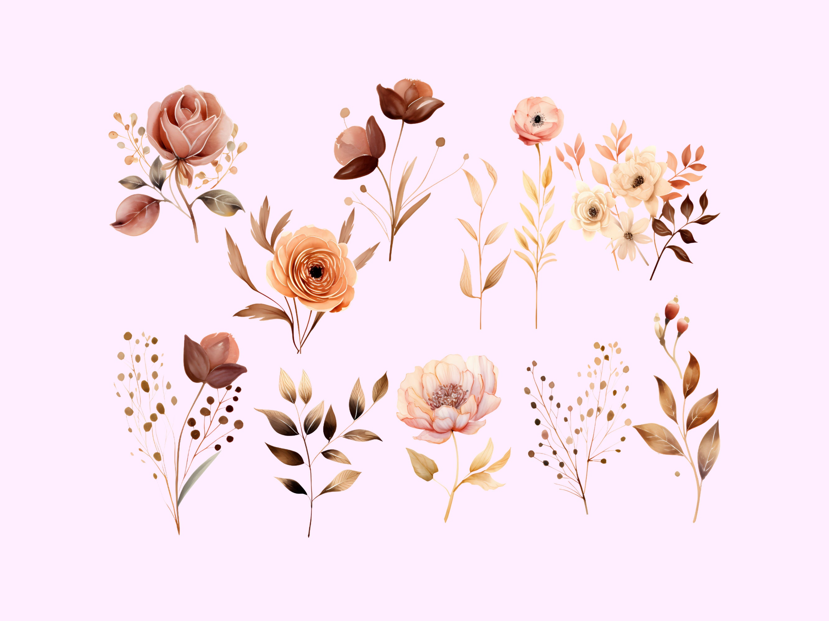 Watercolor Rose Gold Flowers PNG Clipart, Gold Floral Clip Art, Wedding ...