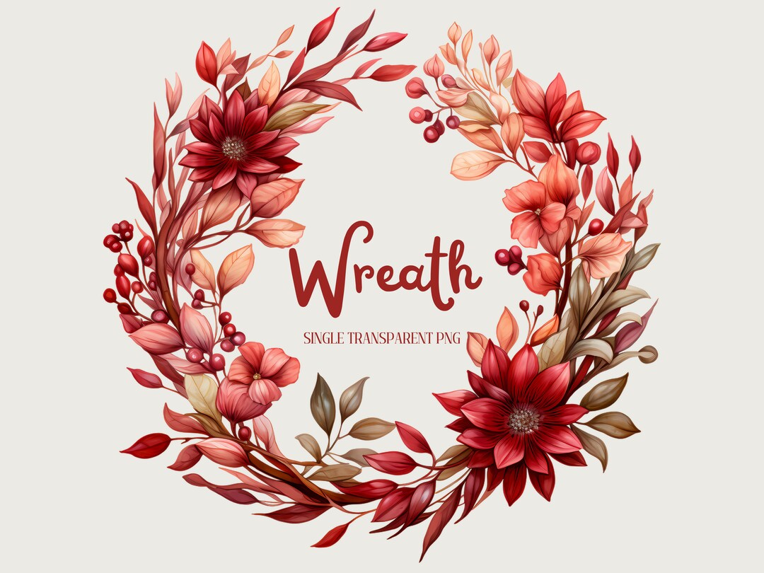 Red Flower Wreath Clipart, Single Image, Winter Clip Art, Wedding ...
