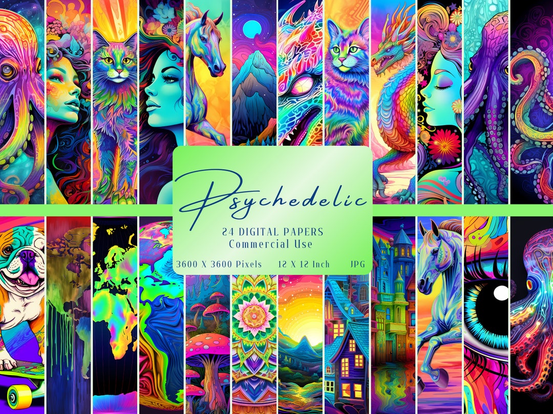 Psychedelic Digital Paper, Rainbow Art, Trippy Textures, Scrapbook ...