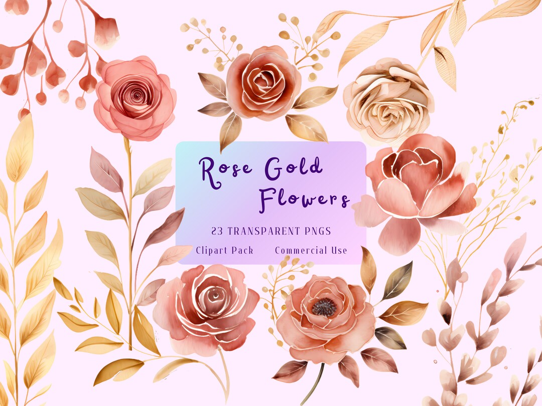 Watercolor Rose Gold Flowers PNG Clipart Gold Floral Clip - Etsy