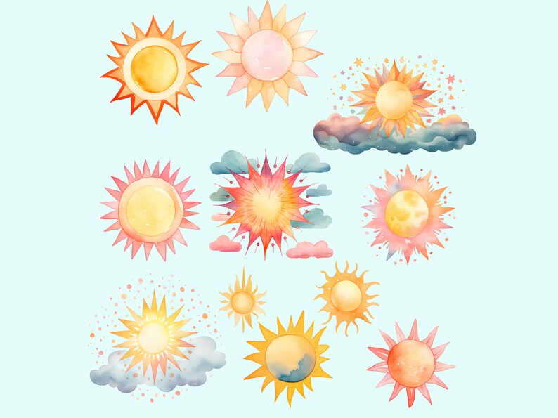 Watercolor Suns PNG Clipart, Pastel Sunrise Sunset Clip Art, Fantasy ...