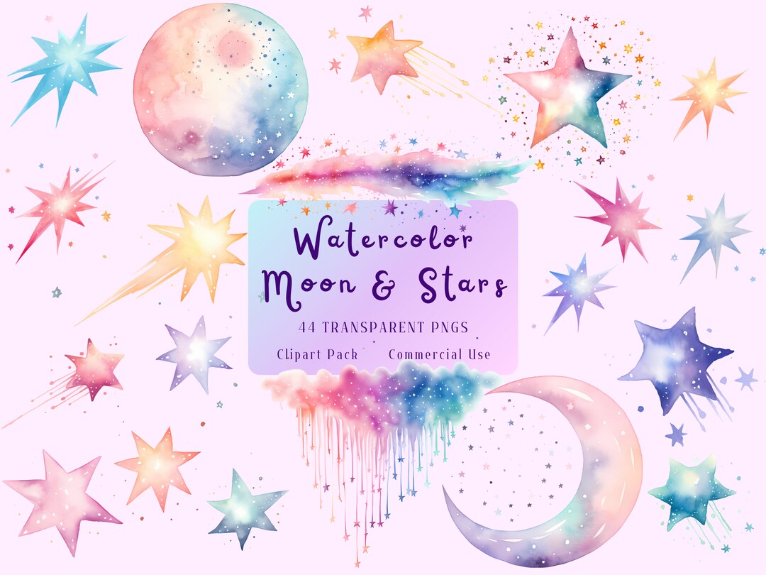 Watercolor Moon & Stars PNG Clipart, Nursey, Baby, Star Fantasy Clip ...
