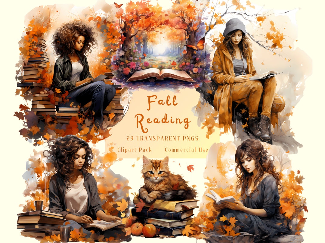 Watercolor Fall Book PNG Clipart, Fall Reading Clip Art, Autumn Women ...