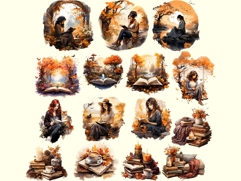 Watercolor Fall Book PNG Clipart, Fall Reading Clip Art, Autumn Women ...