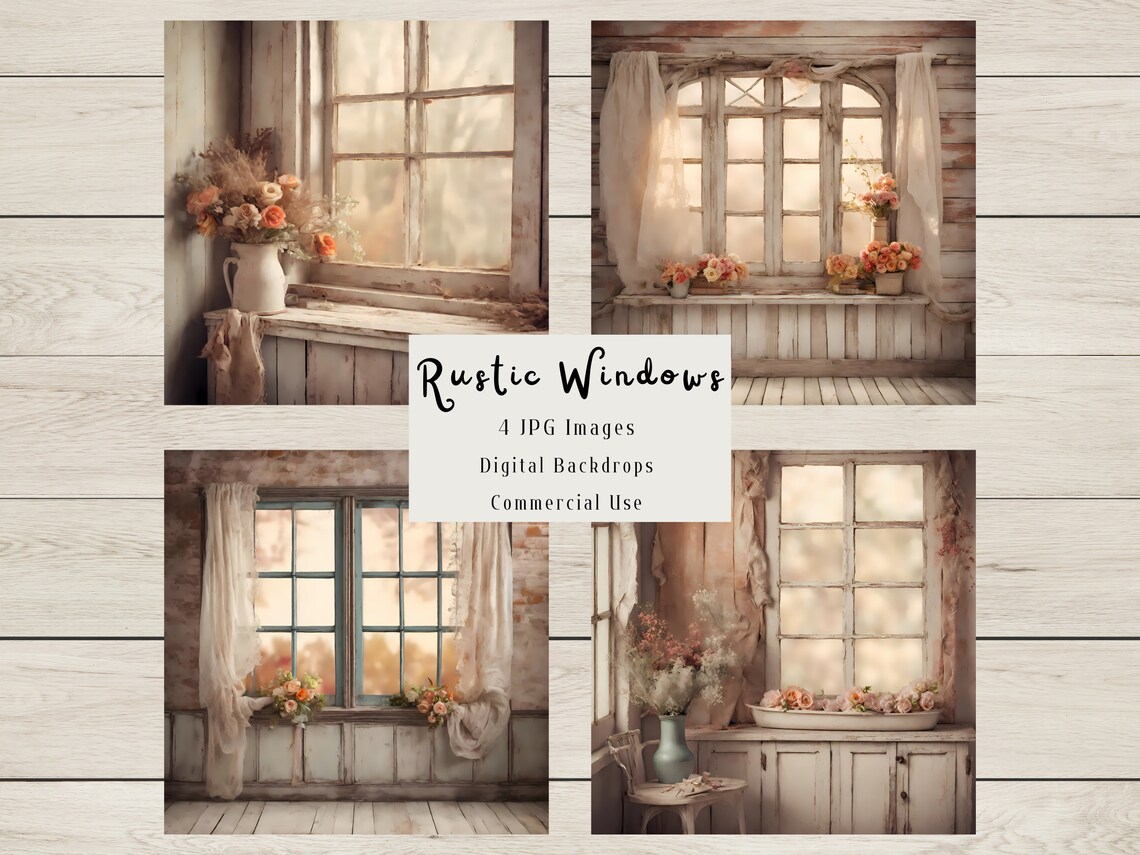 Rustic Window Digital Backdrops, Vintage Studio Backdrop, Photo ...