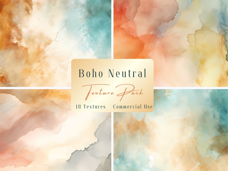 Neutral Boho Watercolor Background, Texture Digital Papers, PNG ...