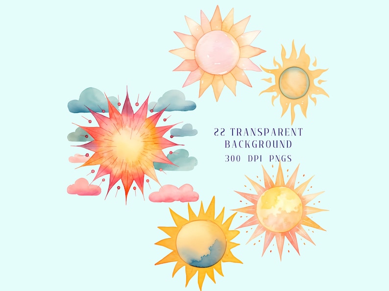 Watercolor Suns PNG Clipart, Pastel Sunrise Sunset Clip Art, Fantasy ...