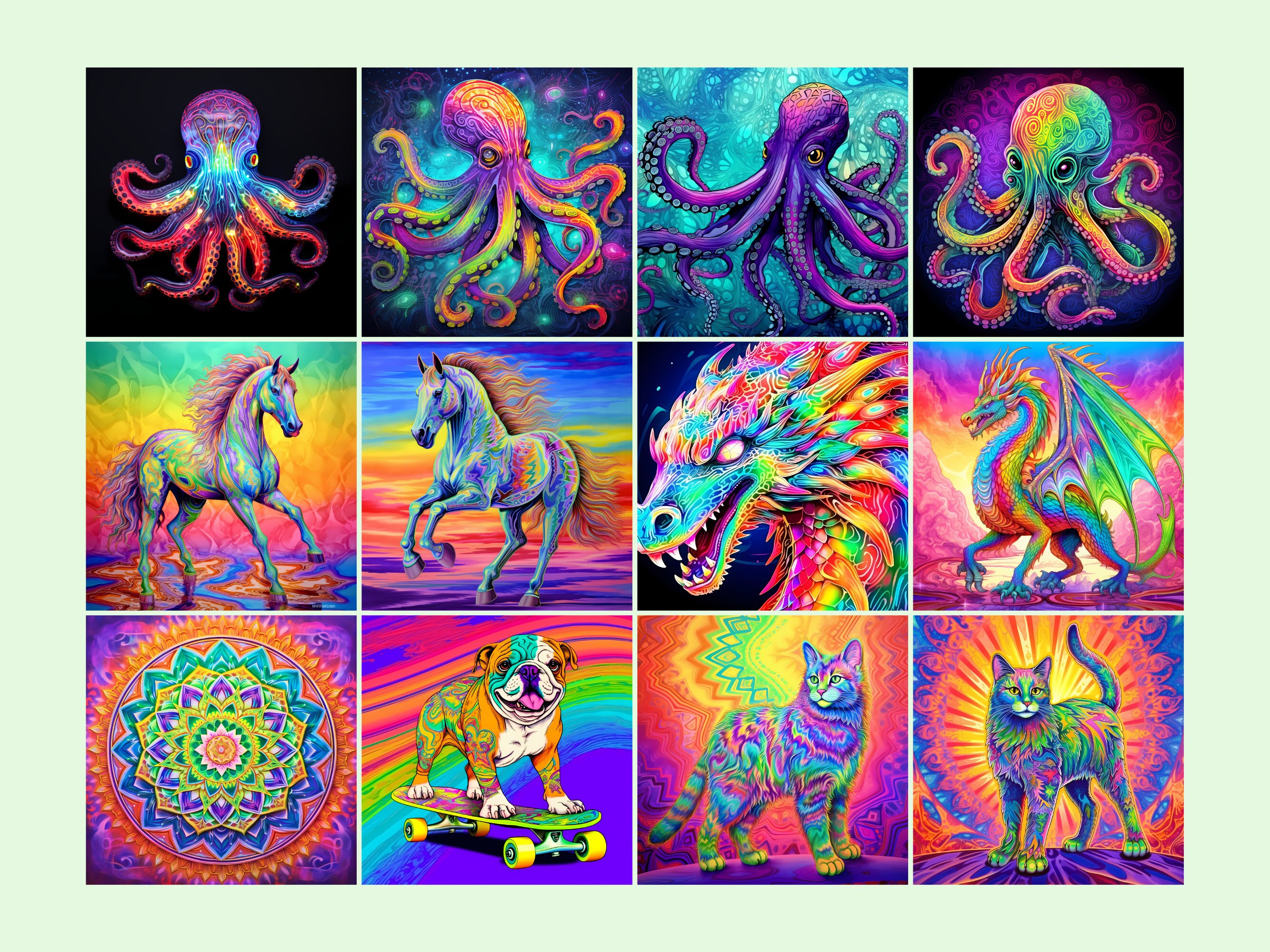 Psychedelic Digital Paper, Rainbow Art, Trippy Textures, Scrapbook ...