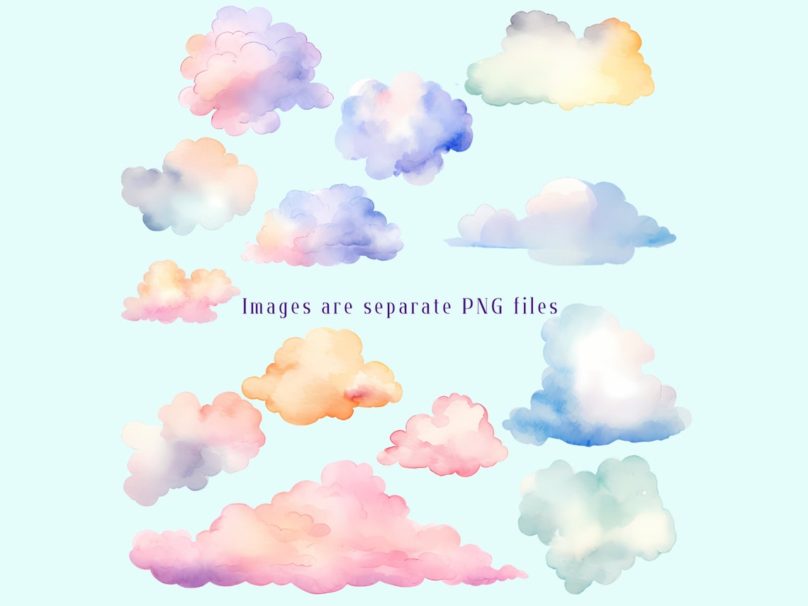 Watercolor Clouds PNG Clipart, Pastel Cloud Clip Art, Colorful Sunset ...