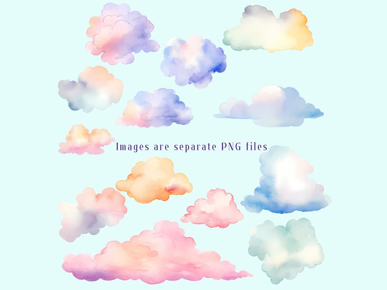 Watercolor Cloud Clipart, Pastel Sunset Sunrise, PNG (digital Download ...