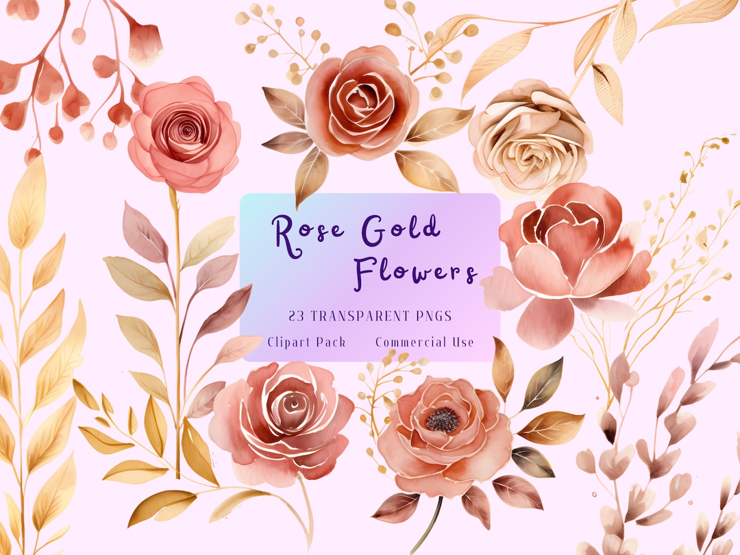 Watercolor Rose Gold Flowers PNG Clipart, Gold Floral Clip Art, Wedding ...