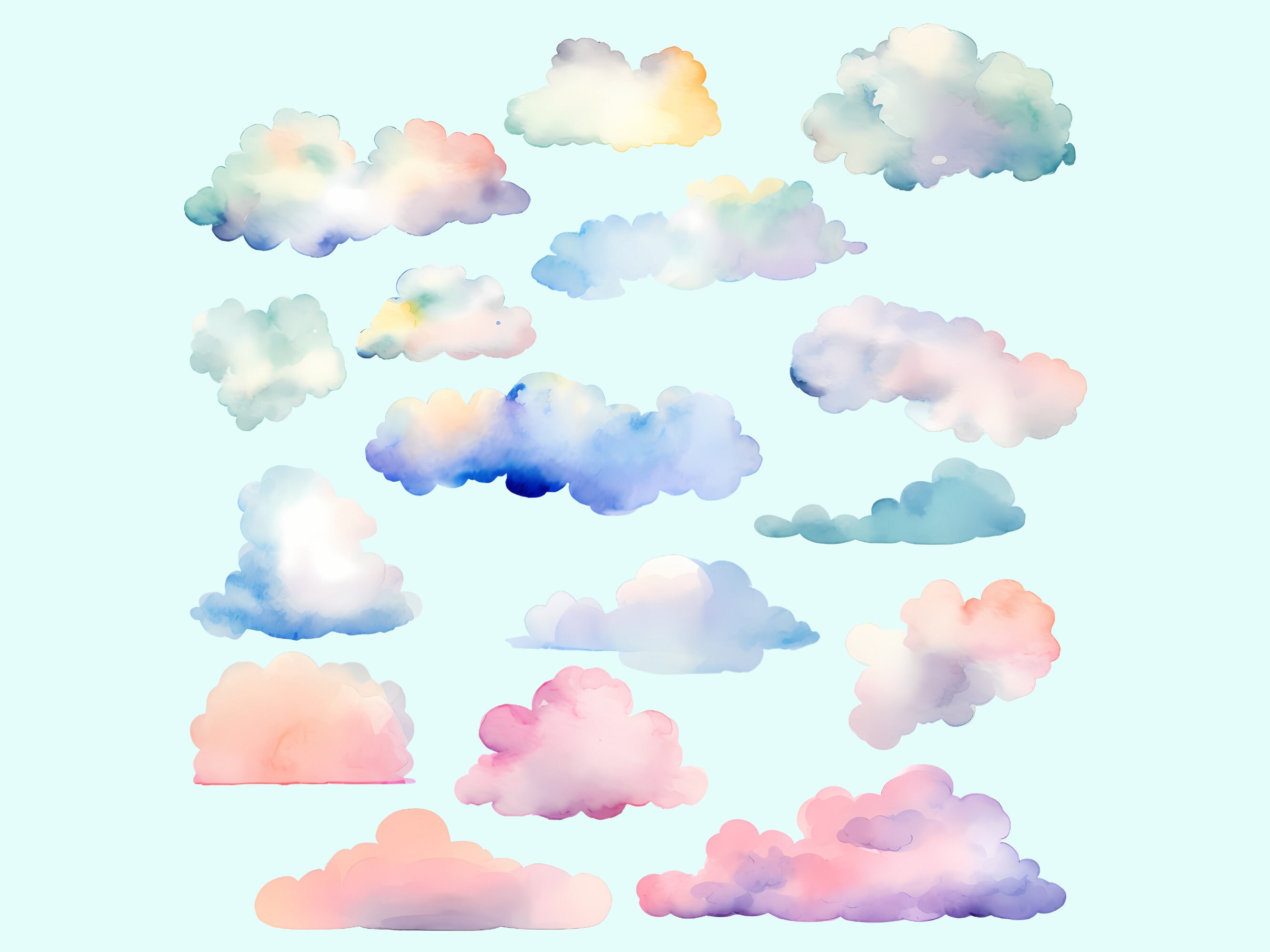 Watercolor Clouds PNG Clipart, Pastel Cloud Clip Art, Colorful Sunset ...