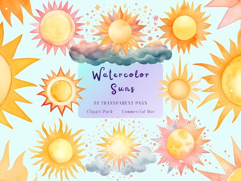 Watercolor Suns PNG Clipart, Pastel Sunrise Sunset Clip Art, Fantasy ...