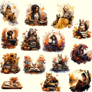 Watercolor Fall Book PNG Clipart, Fall Reading Clip Art, Autumn Women ...