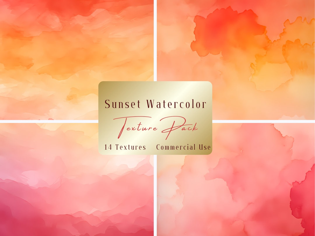 Sunset Watercolor Background, Texture Digital Paper, Orange Pink Red ...