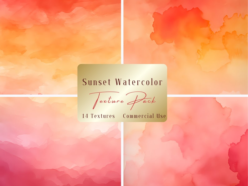 Sunset Watercolor Background, Texture Digital Paper, Orange Pink Red ...