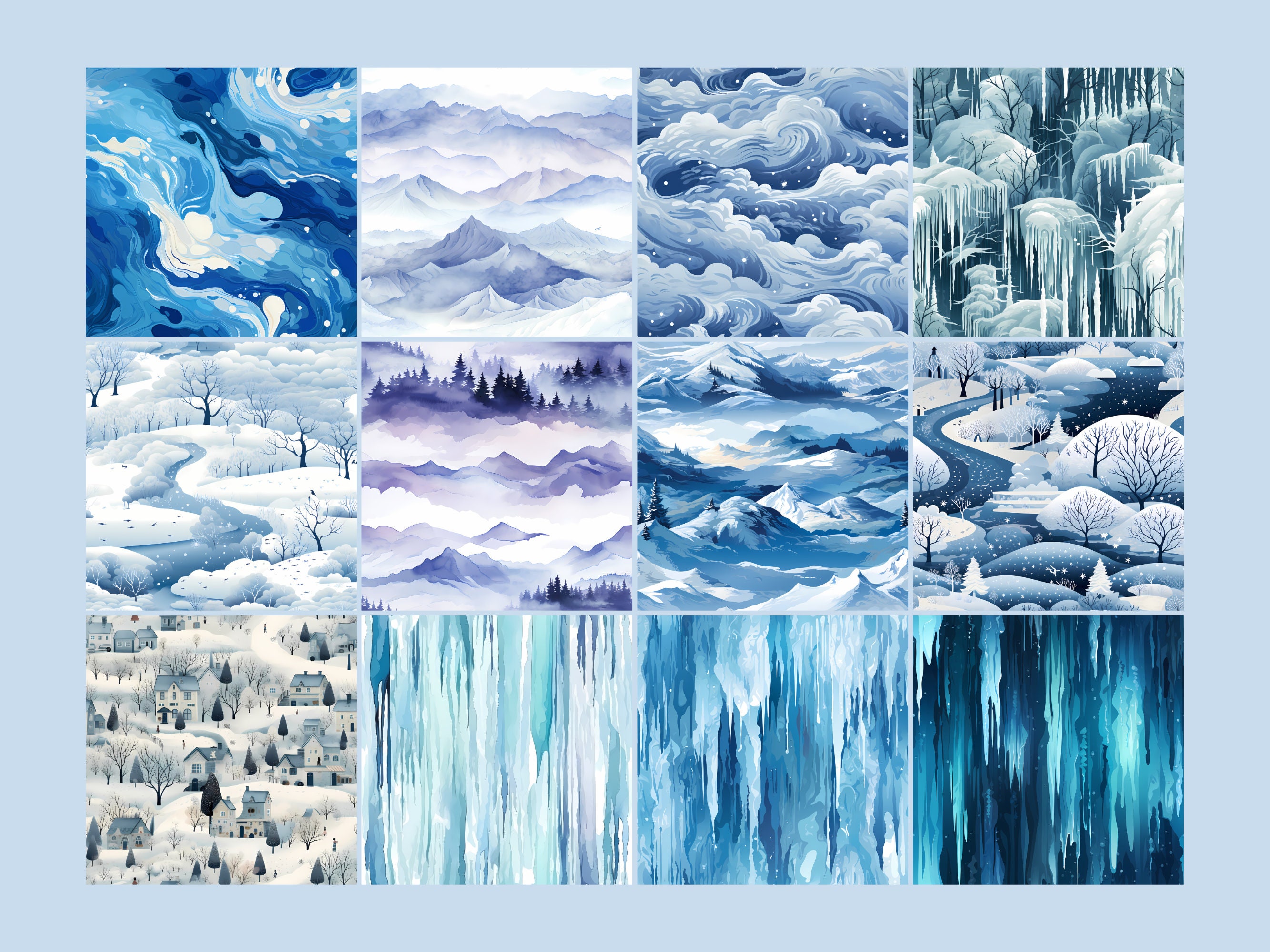 Snowflake Digital Paper, Winter, Textures, Blue White, Scrapbook Pages ...