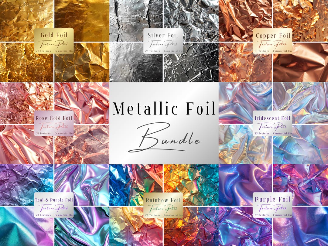 Metallic Foil Textures Bundle, Digital Paper, Metal Backgrounds ...