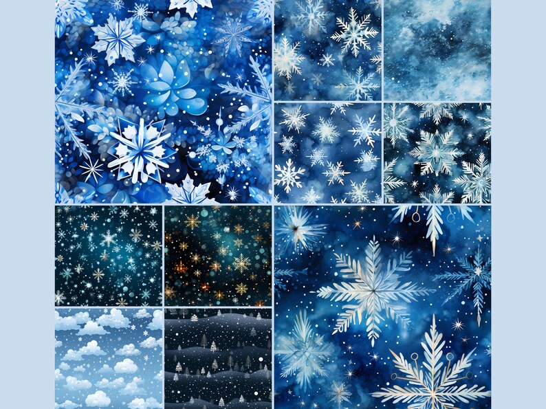 Snowflake Digital Paper, Winter, Seamless Textures, Blue White ...