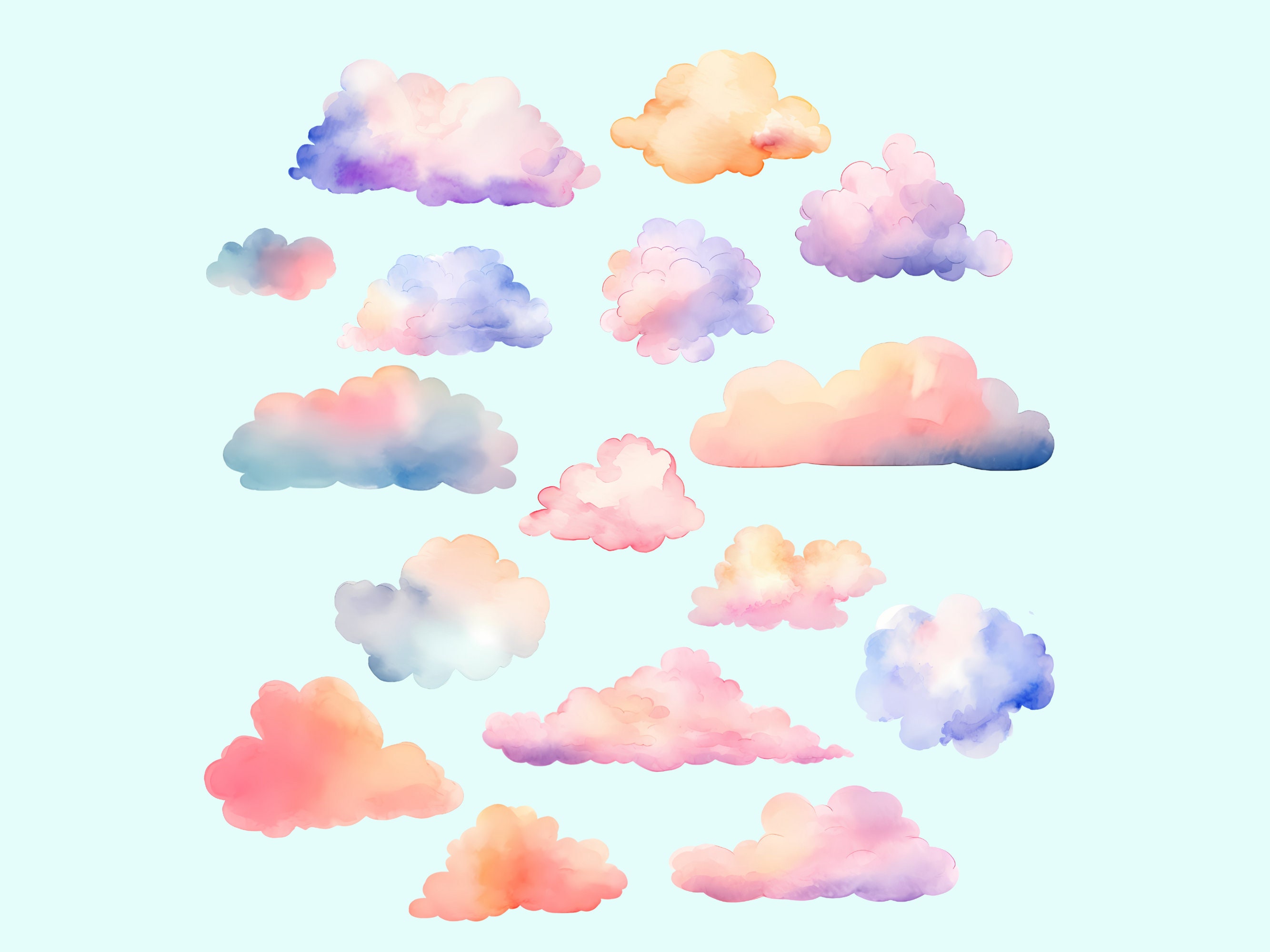 Watercolor Clouds PNG Clipart, Pastel Cloud Clip Art, Colorful Sunset ...