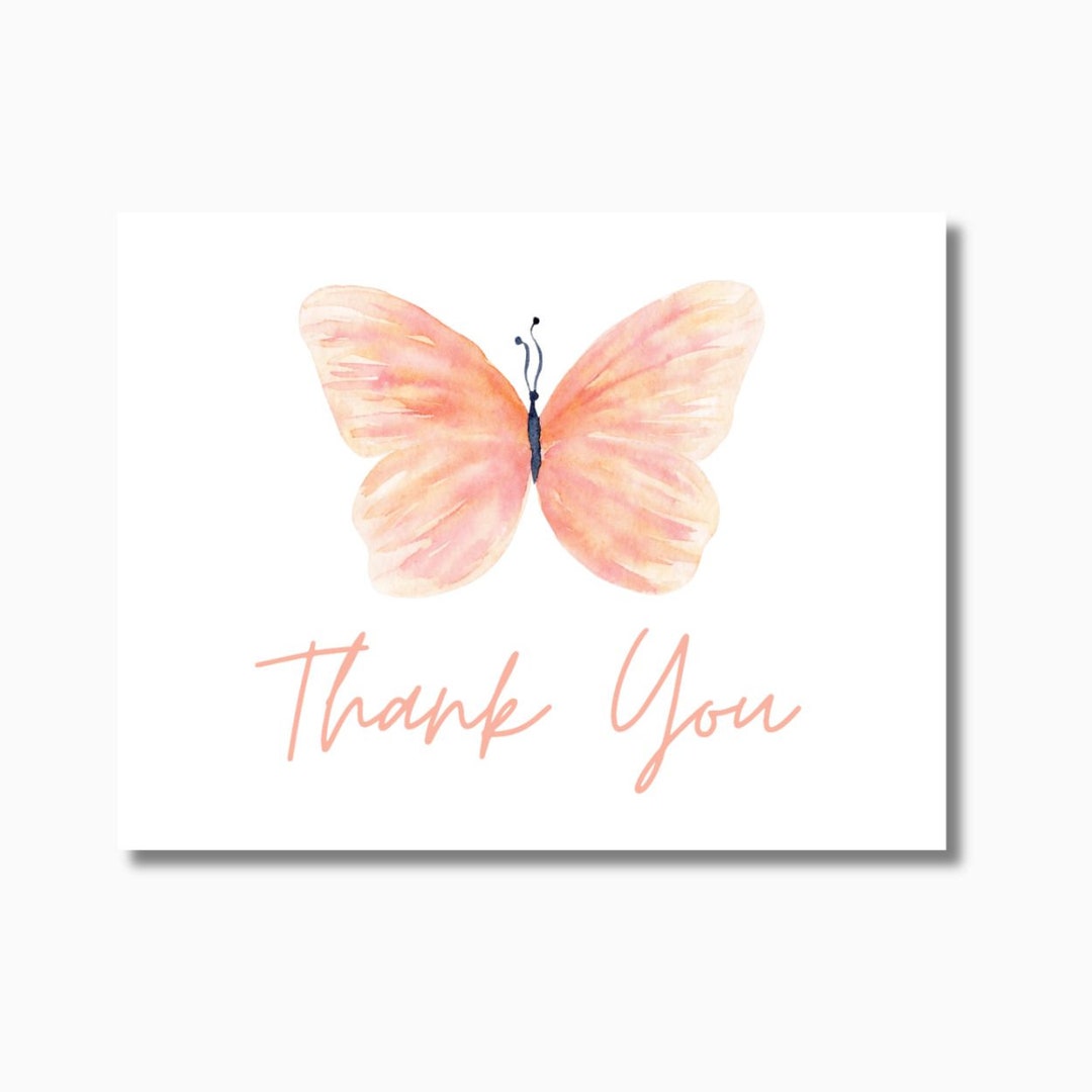 Personalizable Butterfly Thank You Card, Blank Inside, Envelopes ...