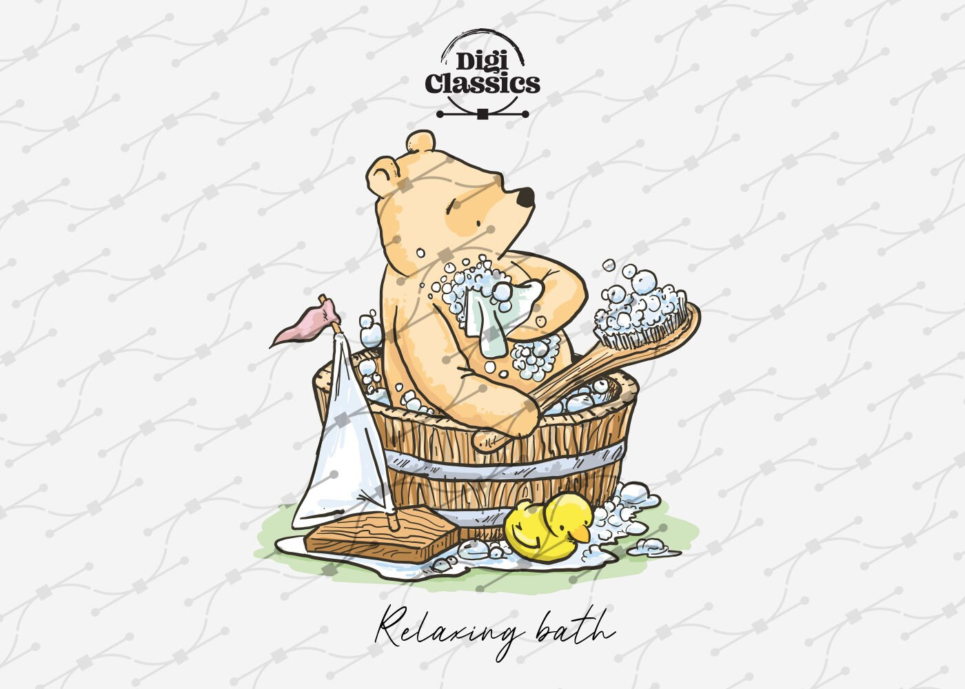 Relaxing Bath, Winnie the Pooh Drawings , Vintage Bear Illustration ...