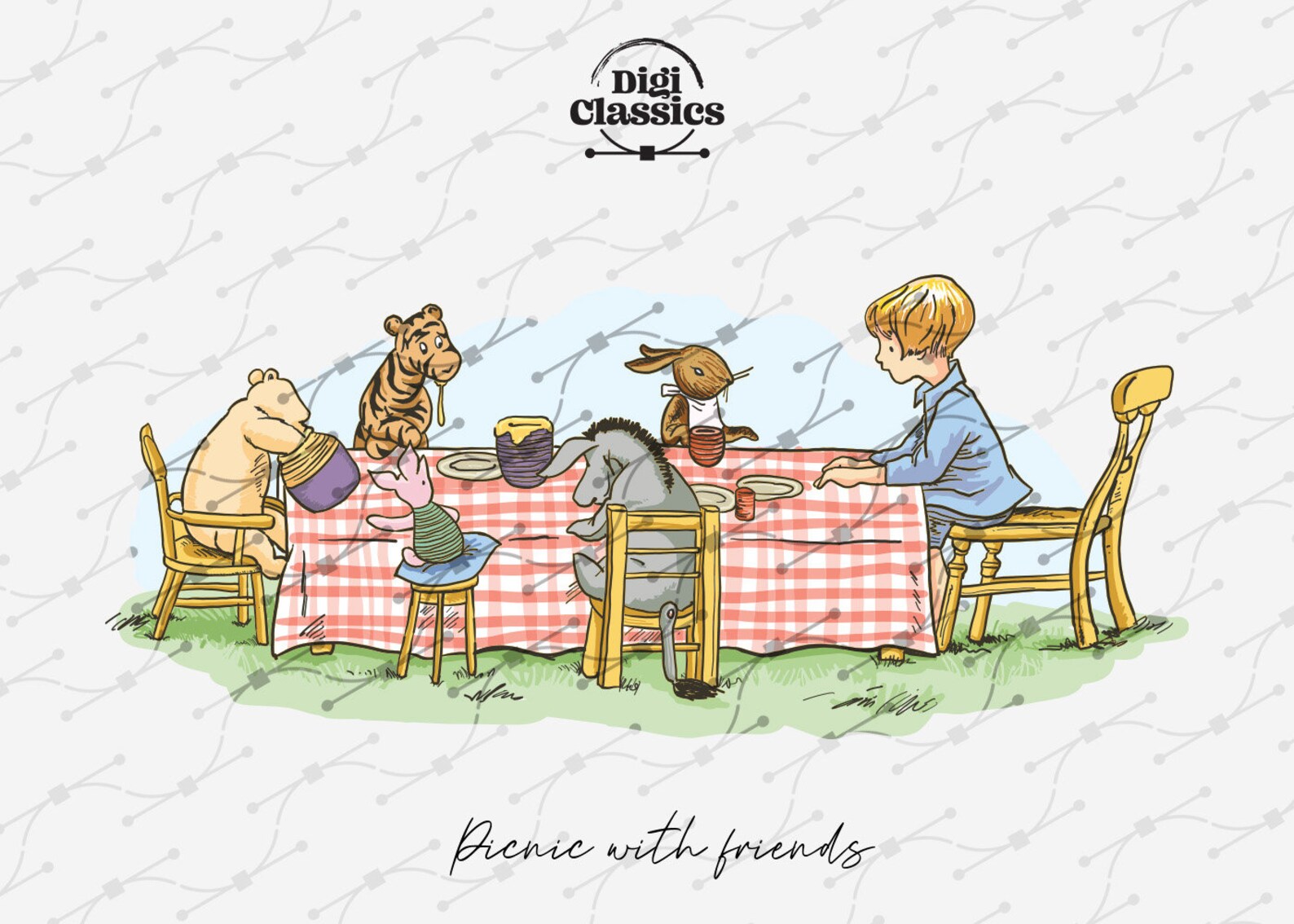 Picnic With Friends, Classic Winnie the Pooh Drawings , Vintage Bear ...