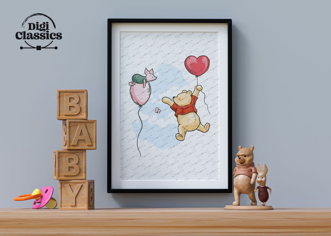 Flying With Balloons, Classic Winnie the Pooh Drawings , Vintage Bear ...