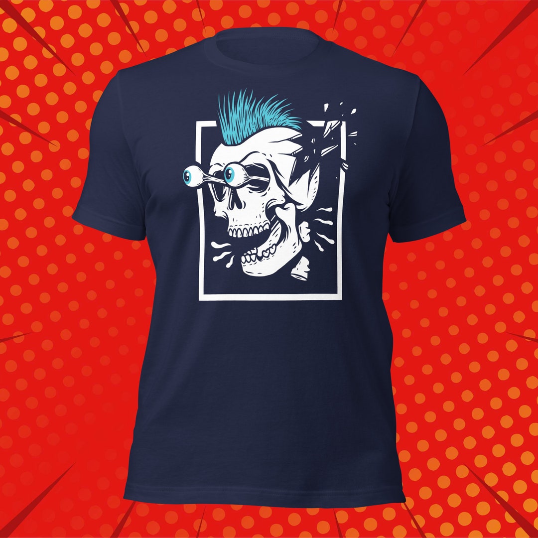 Electric Blue Mohawk Skull T-shirt: Unisex Punk Rock Graphic Tee - Etsy