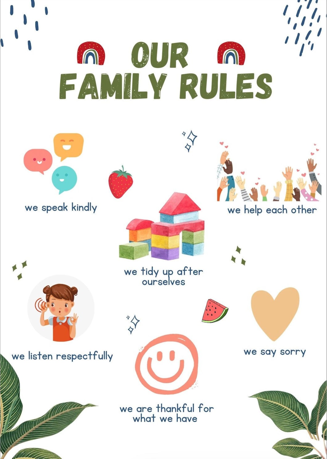 Family Rules | House Rules for Kids | Family Values | Kids Wall Art ...