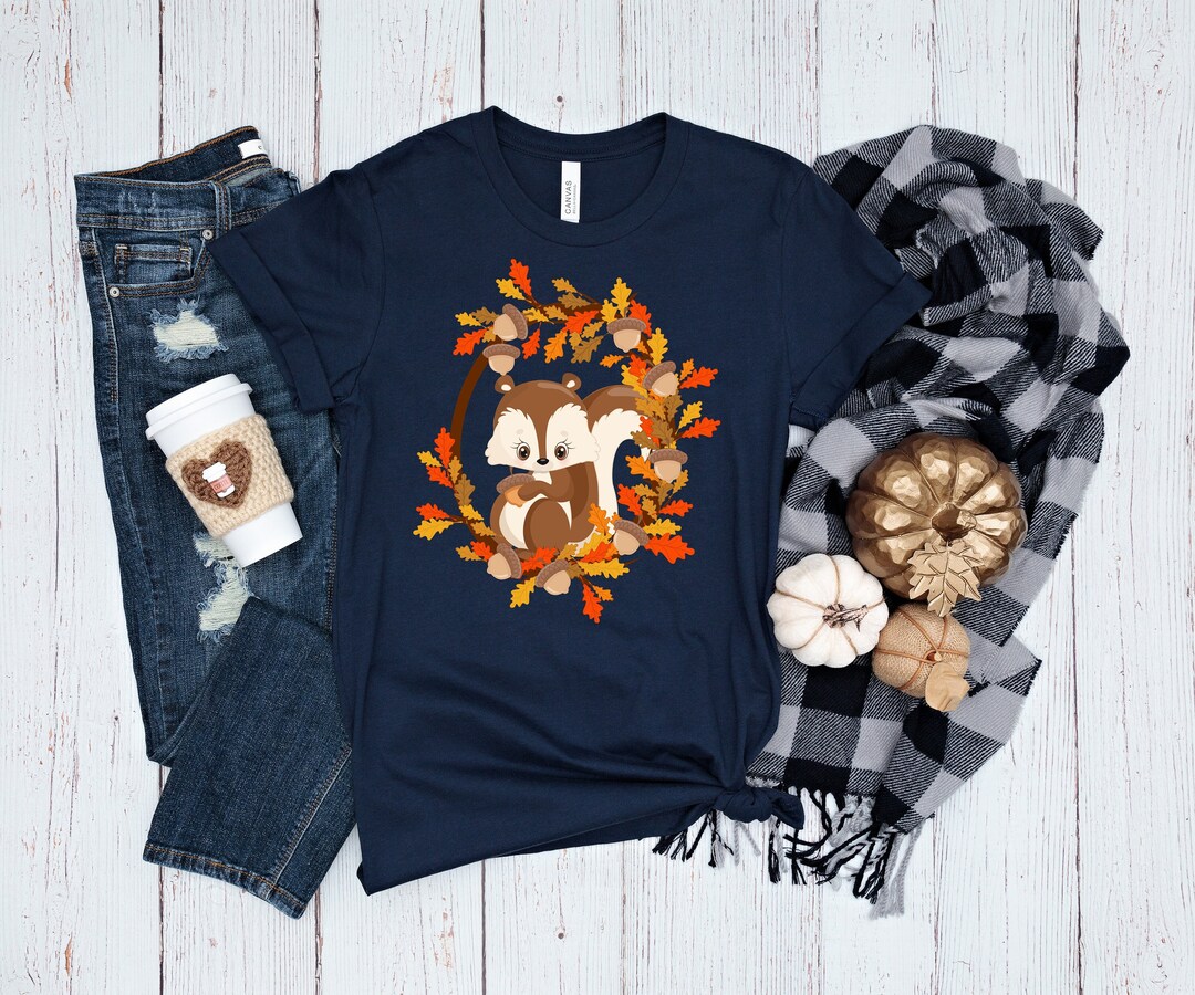 Squirrel Shirt, Squirrel and Leaves Shirt, Fall Shirt, Fall Apparel ...