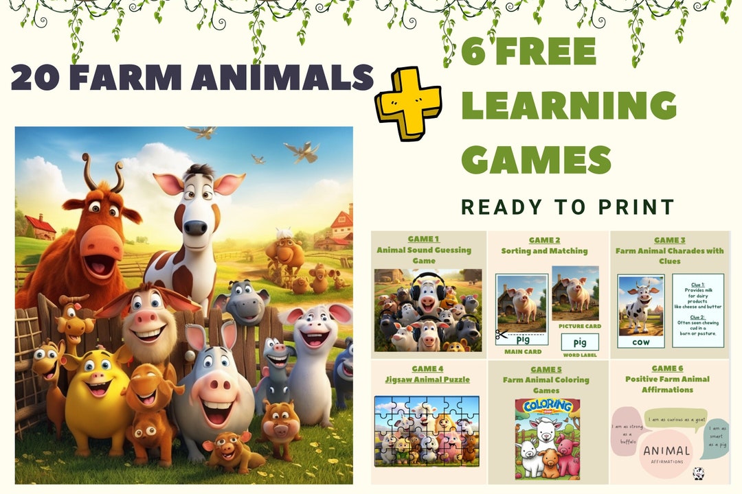 Farm Animal Flashcard Package - 20 Flashcards & 6 Interactive Learning ...