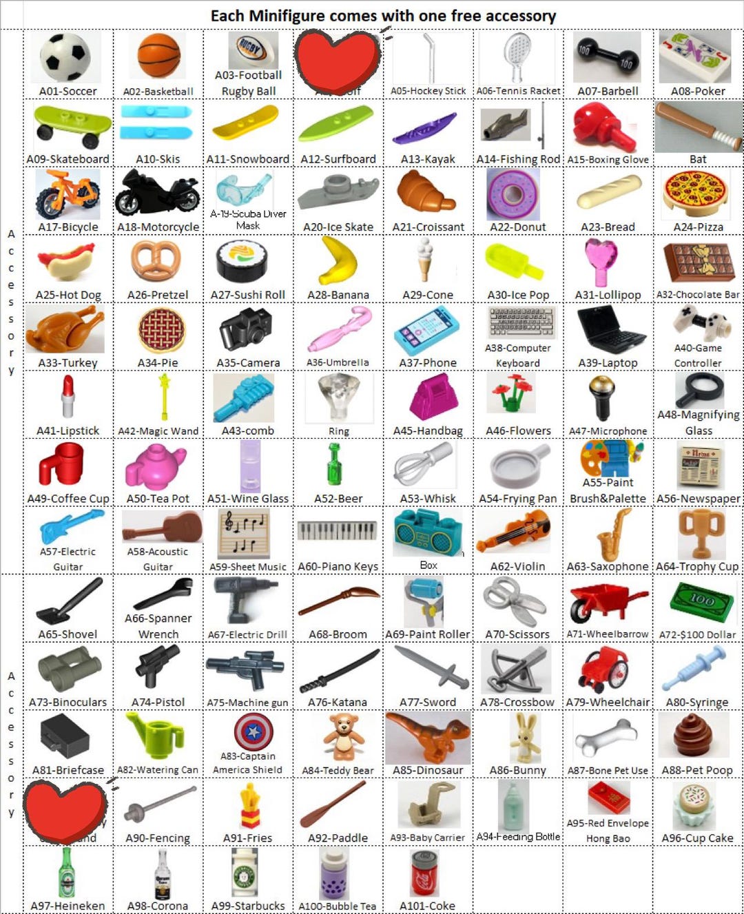Lot of 100 Available LEGO Minifigure Accessories: Choose From Weapons ...