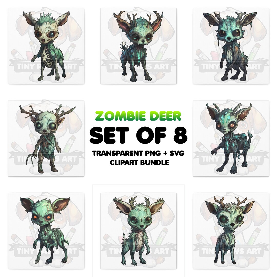 8 Zombie Deer Halloween Clipart Printable Digital Artwork - Etsy