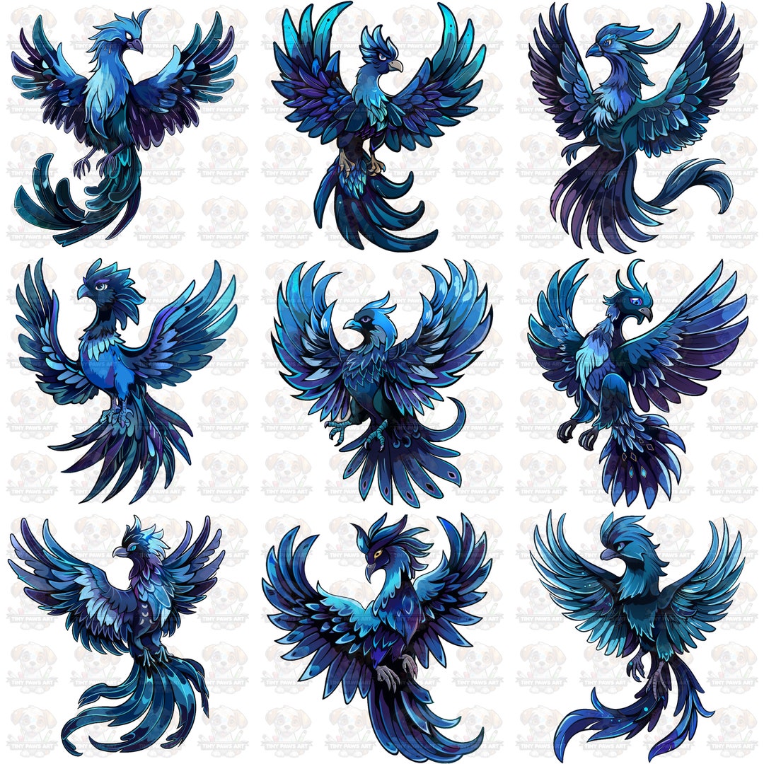 9 Cartoon Blue Phoenix Bird Printable Clipart High Quality JPG PNG SVG ...