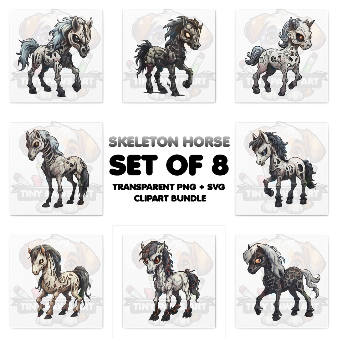8 Skeleton Horse Halloween Clipart Printable Digital - Etsy