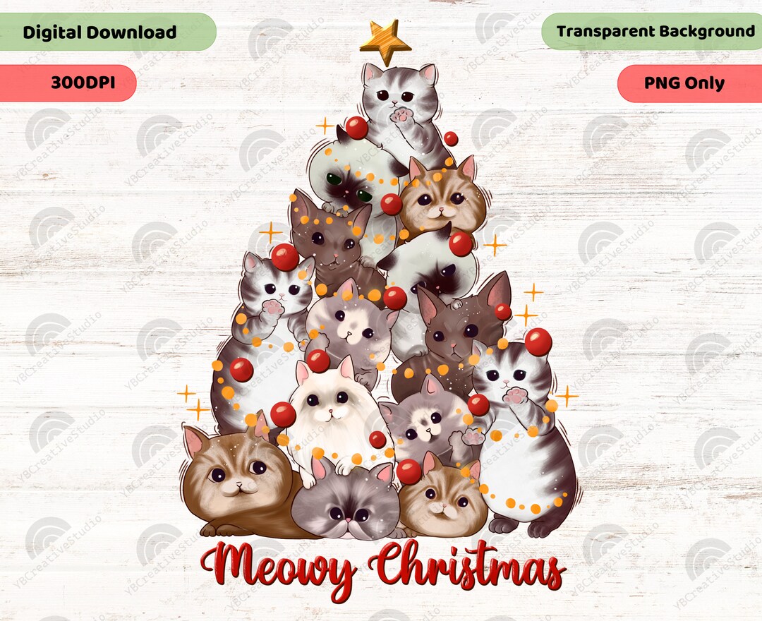 Meowy Christmas Tree PNG, Cat Christmas Png, Christmas Cats Png ...