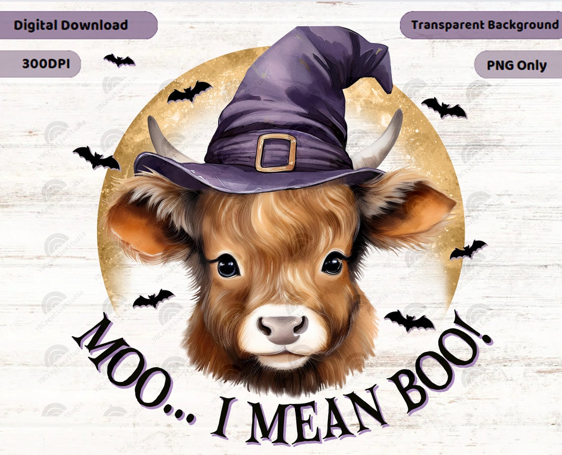 Moo I Mean Boo Png, Halloween Cow Png, Highland Longhorn Cow Png ...