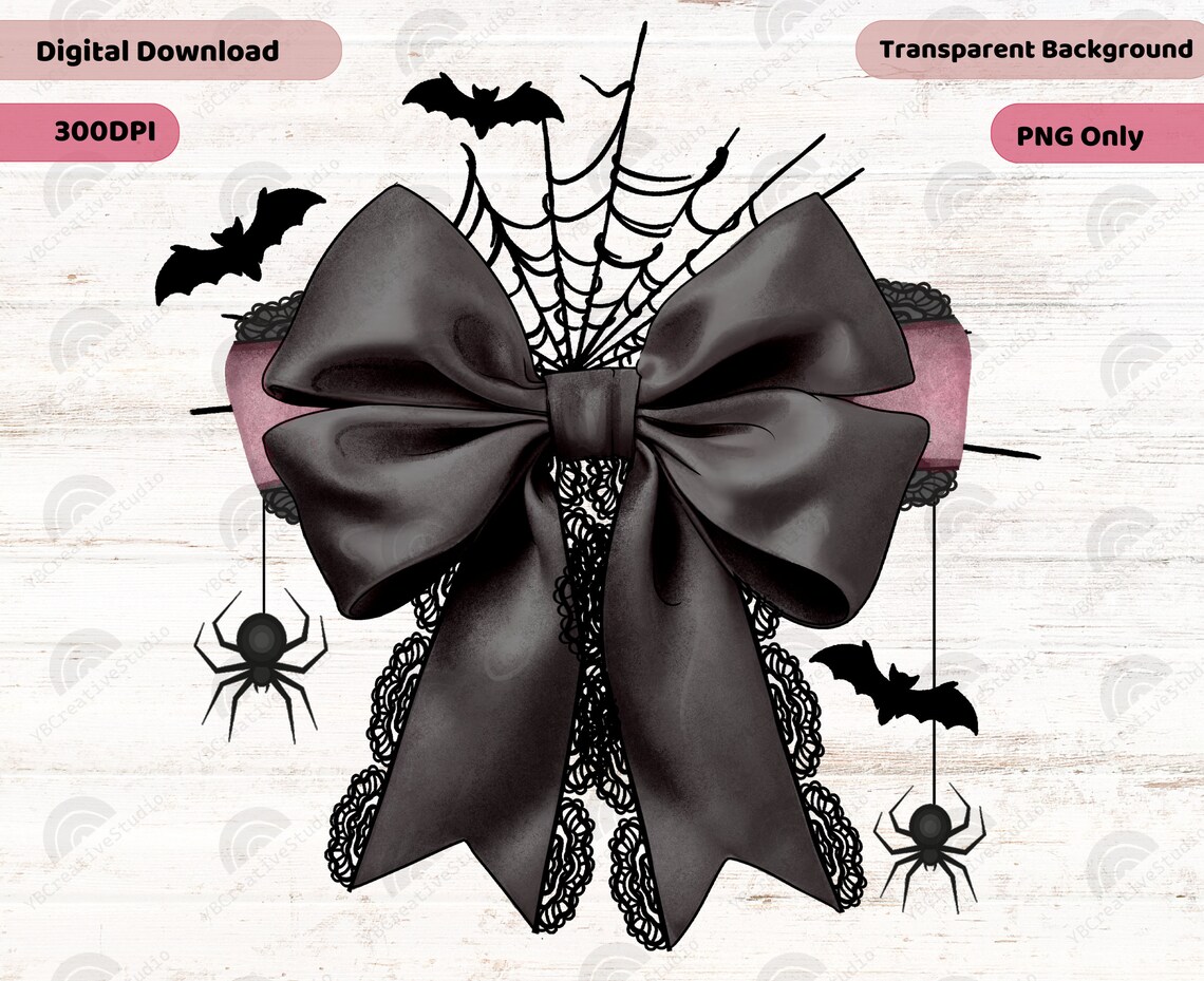 Halloween Coquette Bow Png, Coquette Gothic Bat Png, Girly Coquette Bow ...