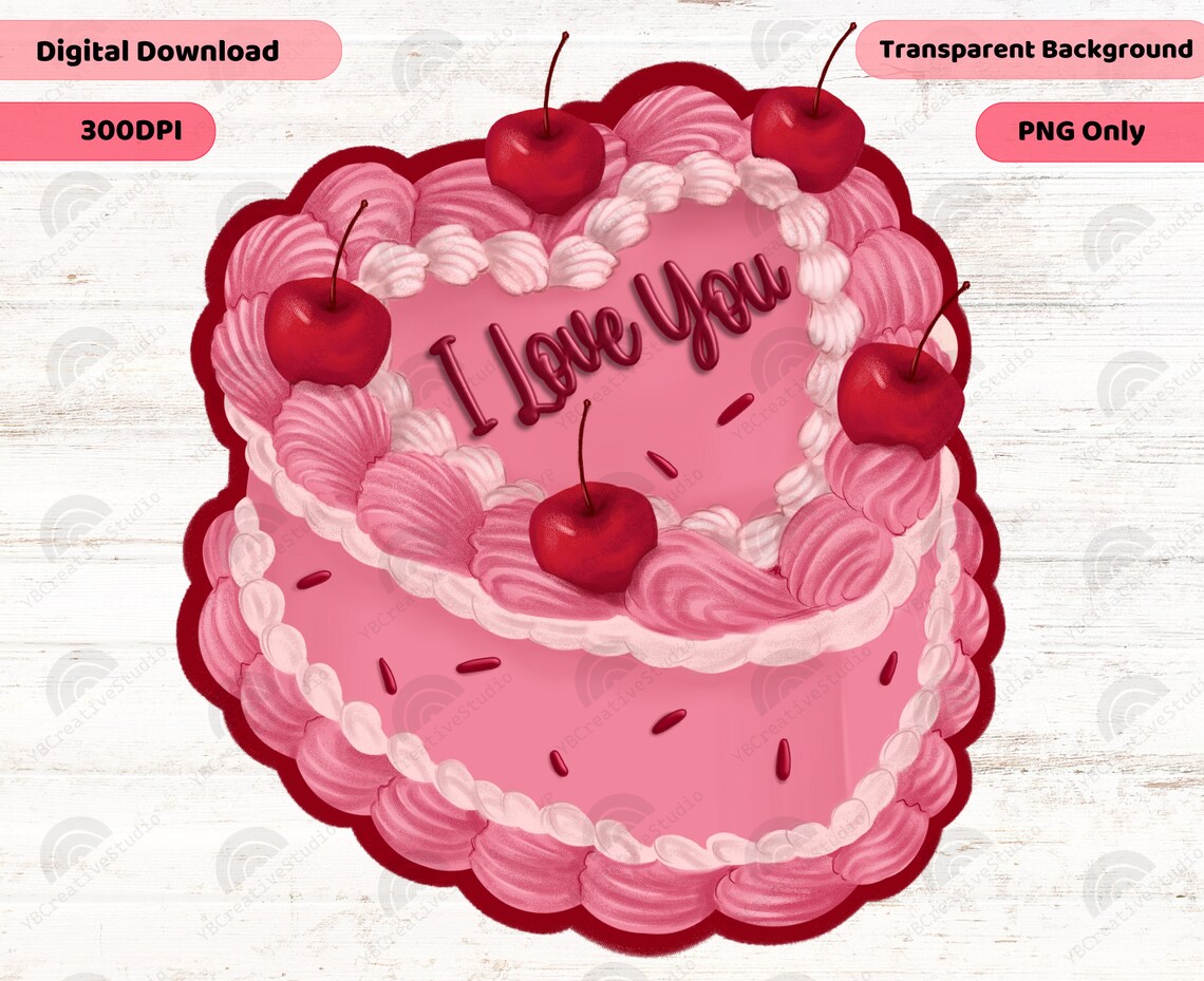 I Love You Cake Png, Love Png, Retro Trendy Heart Cake Design, Cherry ...