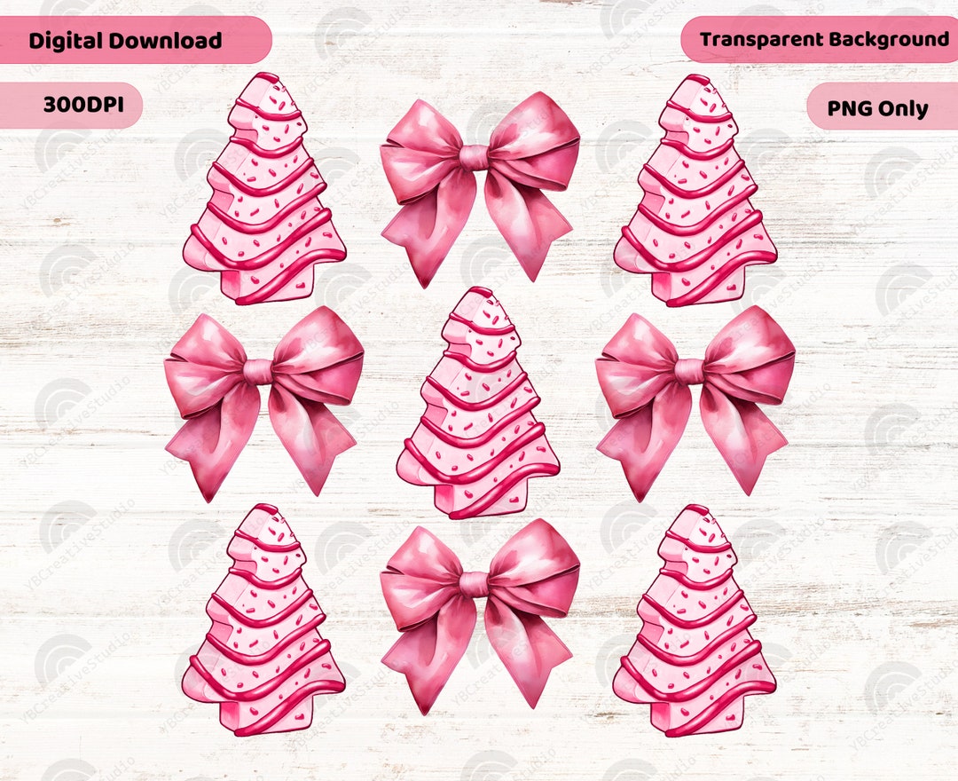 Pink Christmas Tree Cake Coquette Bow Png, Pink Bow Christmas Png ...