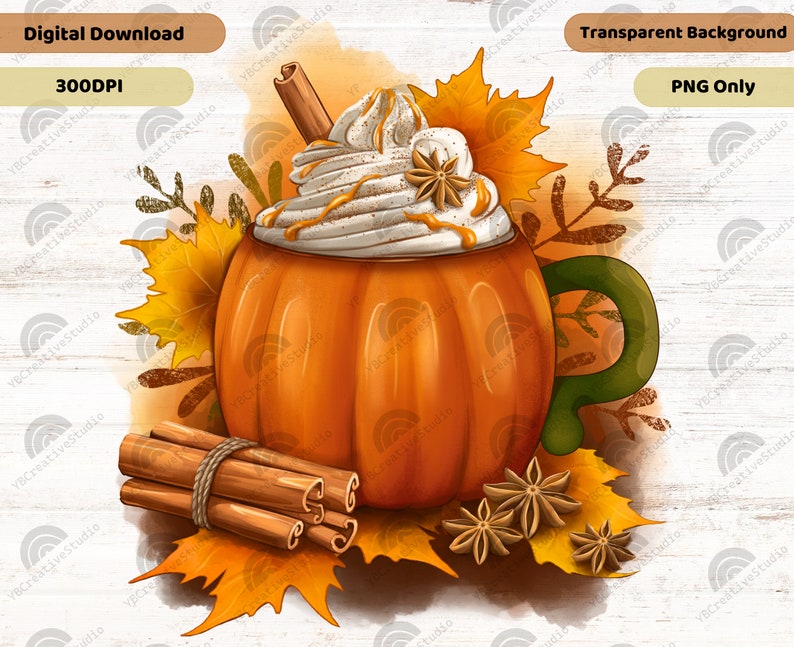 Pumpkin Spice Latte PNG, Pumpkin Mug, Watercolor Background, Pumpkin ...