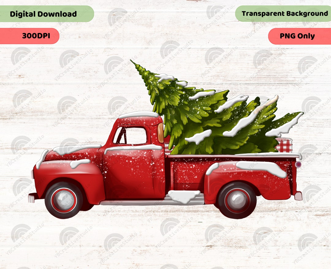 Vintage Red Truck Christmas Tree PNG, Sublimation Design (digital ...