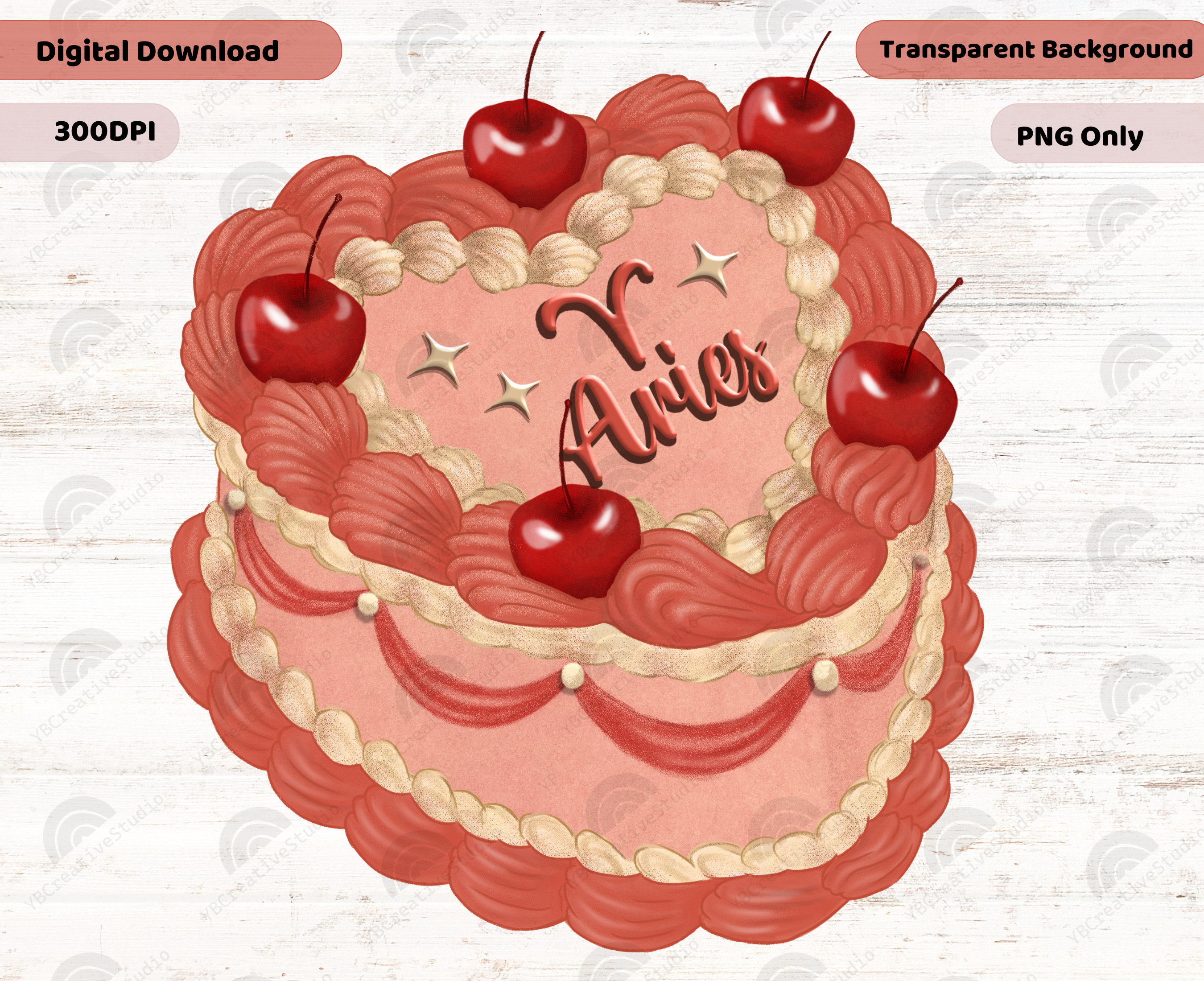 Aries Retro Heart Cake Png, Aries Png, Birthday Cake Png, Astrology Png ...